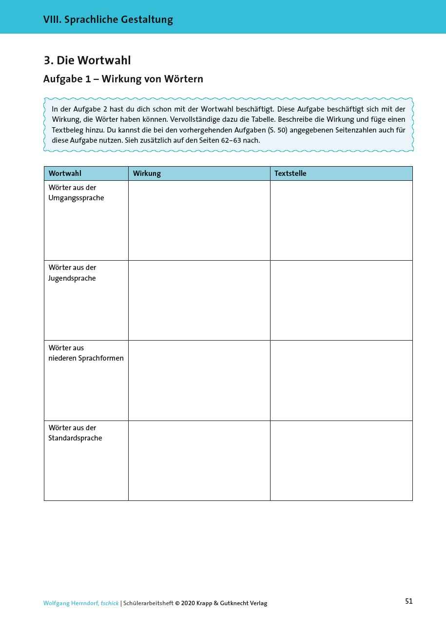 tschick – Schülerarbeitsheft – Krapp & Gutknecht Verlag